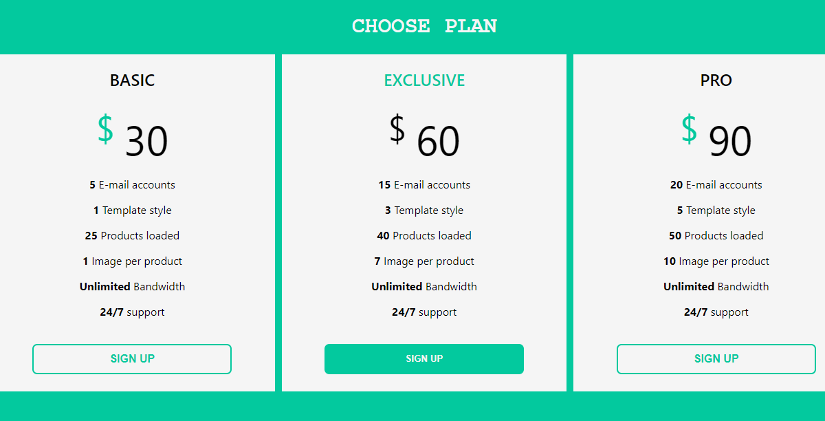HTML Responsive flex template, create plan chooser using HTML and CSS