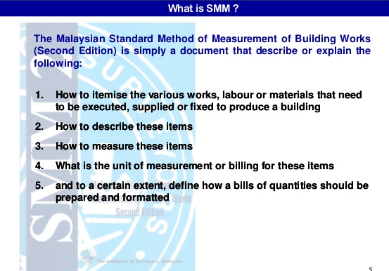 World of Quantity Surveyor: Malaysia Standard Method of Measurement (SMM)