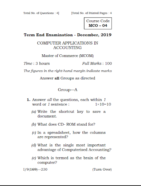 OSPU MCO computer applications in accounting Dec 2019 Question Paper ...