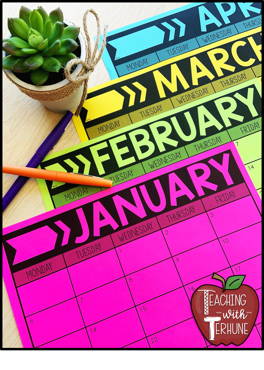 Teaching With Terhune: EDITABLE MONTHLY CLASSROOM CALENDARS