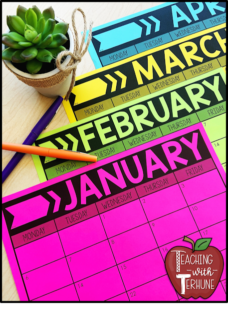Teaching With Terhune: EDITABLE MONTHLY CLASSROOM CALENDARS