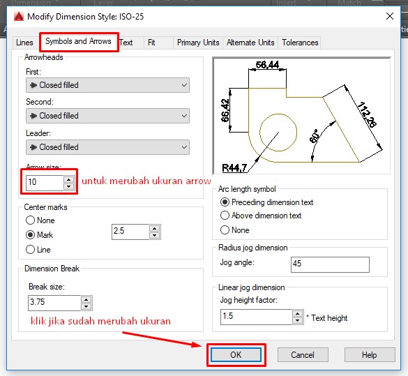 Merubah arrow dan text dimension di autocad ~ MyCADBlogs