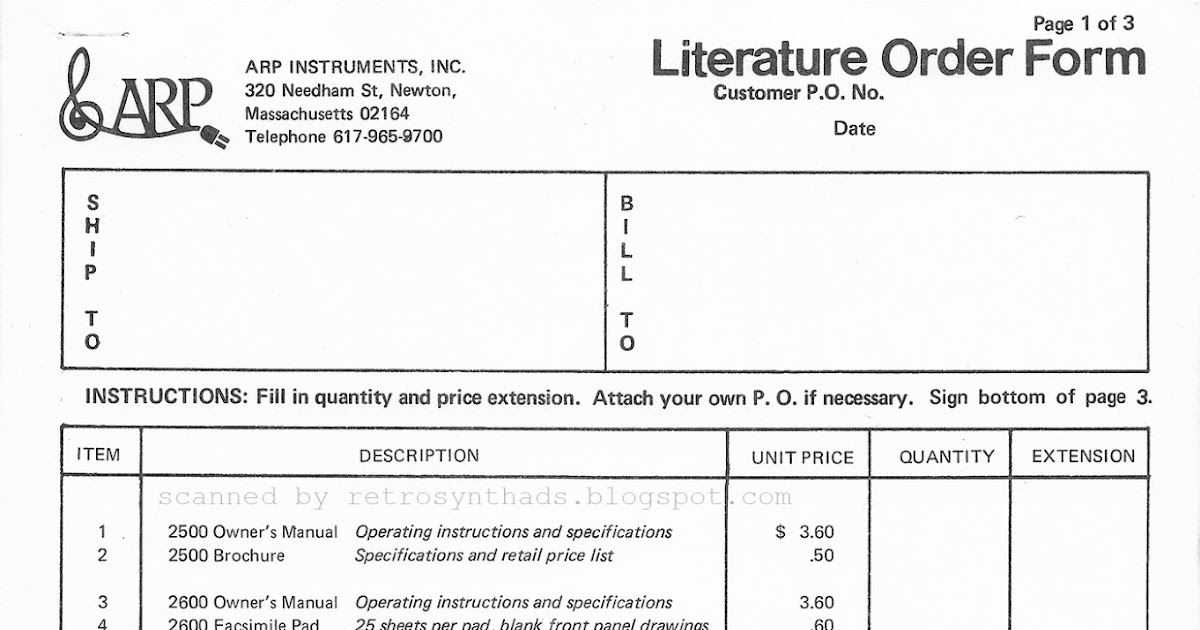 MATRIXSYNTH: 1975 ARP Instruments Order Form