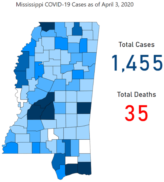 Jackson Jambalaya: Mississippi: 1,455 Infections, 35 Deaths