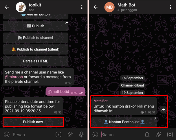 Cara Membuat Button Link Menu di Telegram - Blogger Toraja