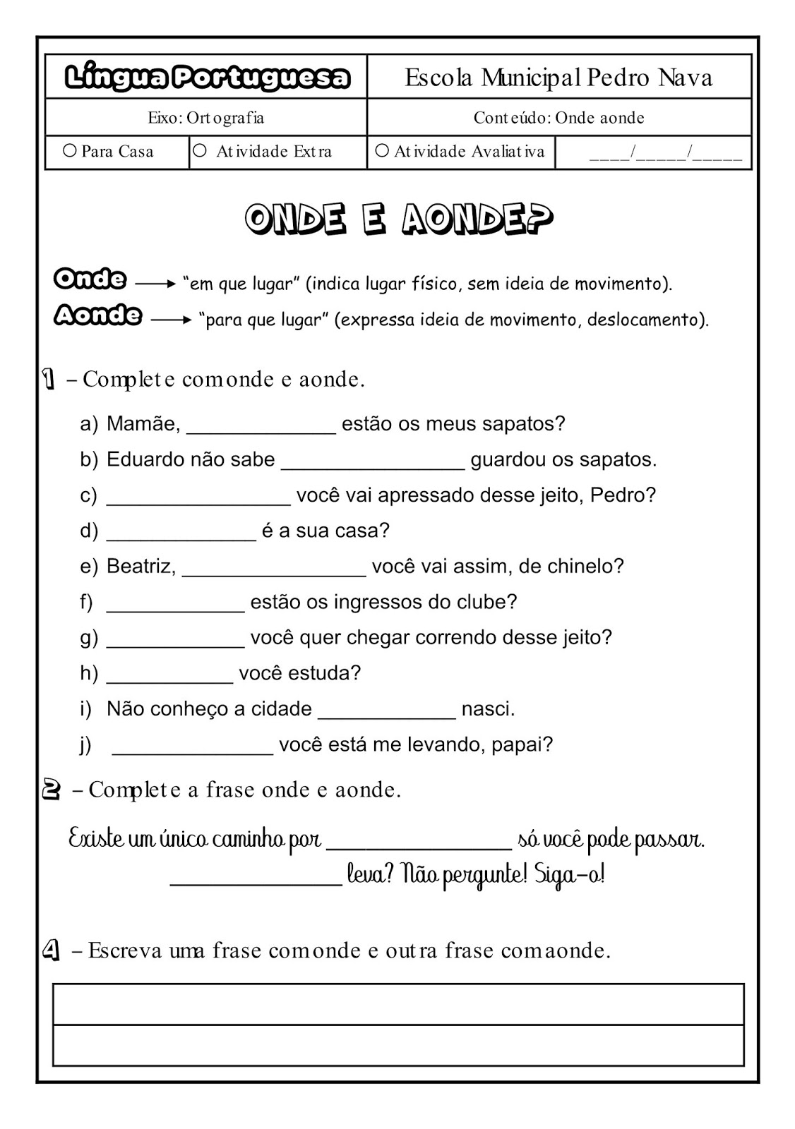 Onde E Aonde Atividade - FDPLEARN