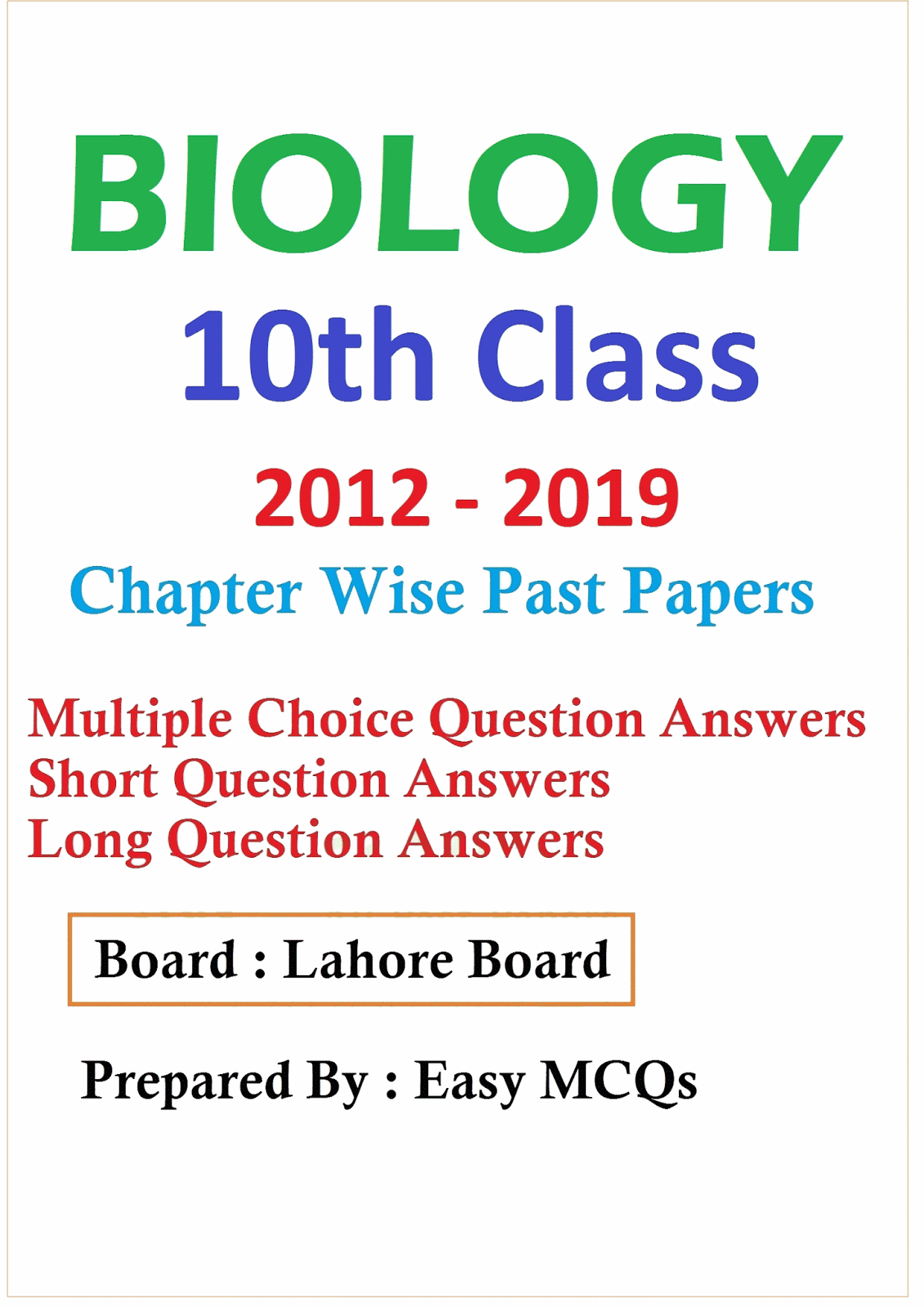 10th Class Biology Past Papers Lahore Board EASY MCQS QUIZ TEST 10th Class Biology Past Papers Lahore Board EASY MCQS QUIZ TEST