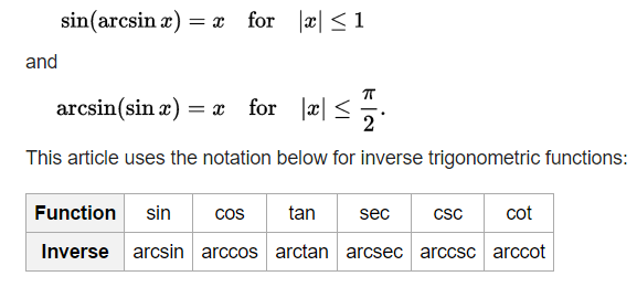 Trigonometric formulas: 3. Inverse functions