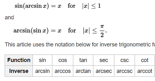 Trigonometric formulas: 3. Inverse functions