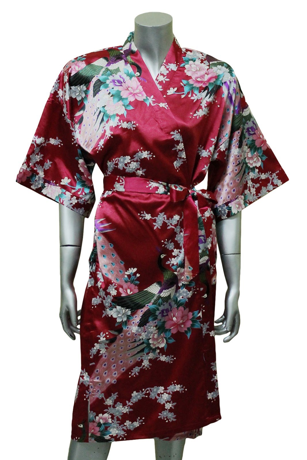 Peacock Silk Satin Kimono Robe Wine Kimono Robes