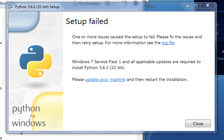 Windows7 Python error Service pack sp1