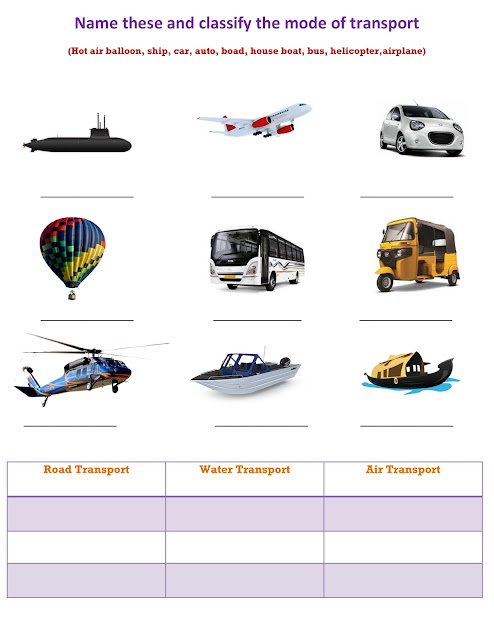 worksheets: Name And Classify The Mode Of Transport