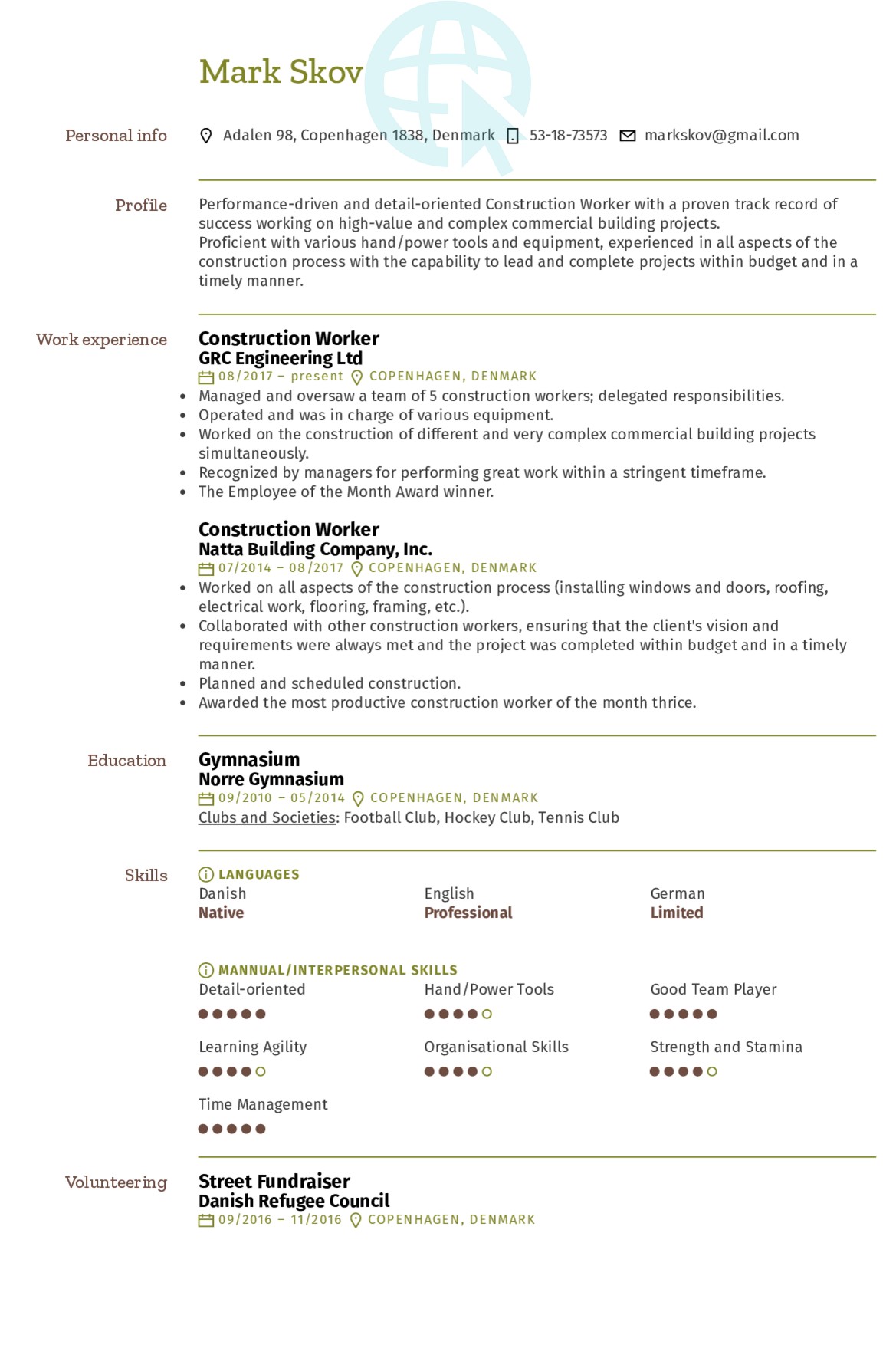 Construction Manager Resume Samples 2021 Free