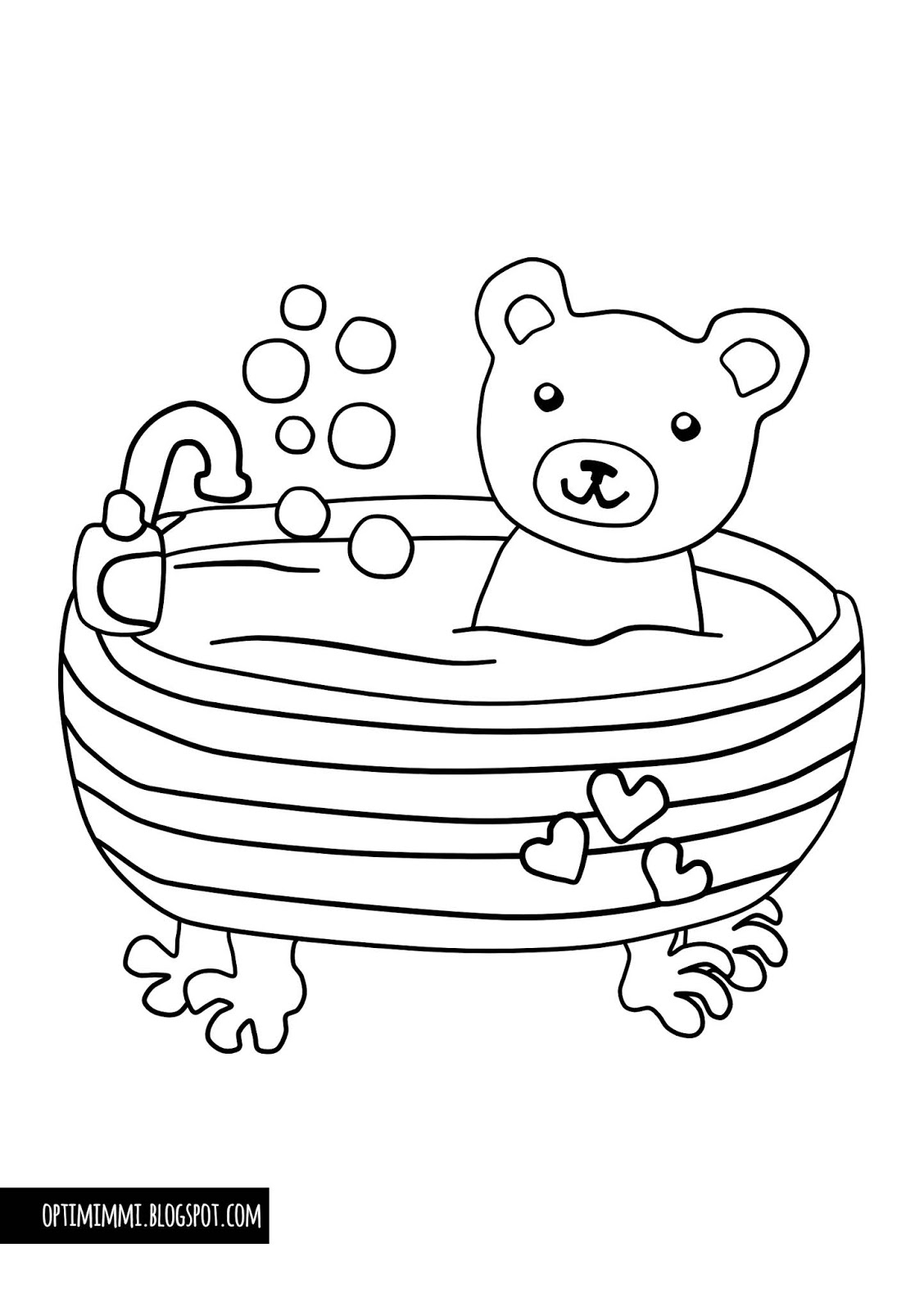 A bathing teddy (a coloring page) / Nalle kylpemässä (värityskuva)