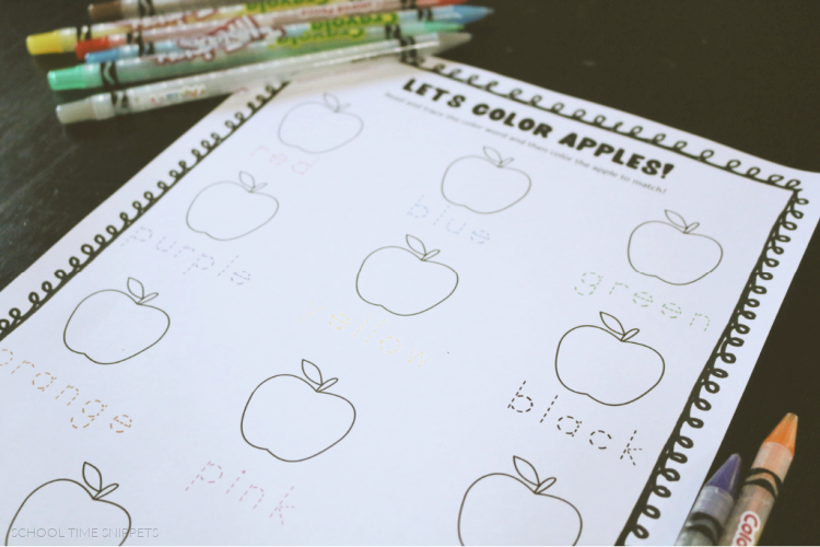 Apple Color Words Printable | School Time Snippets