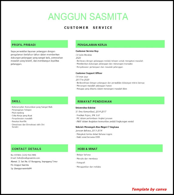 Contoh CV Untuk Customer Service - Tanpakoma