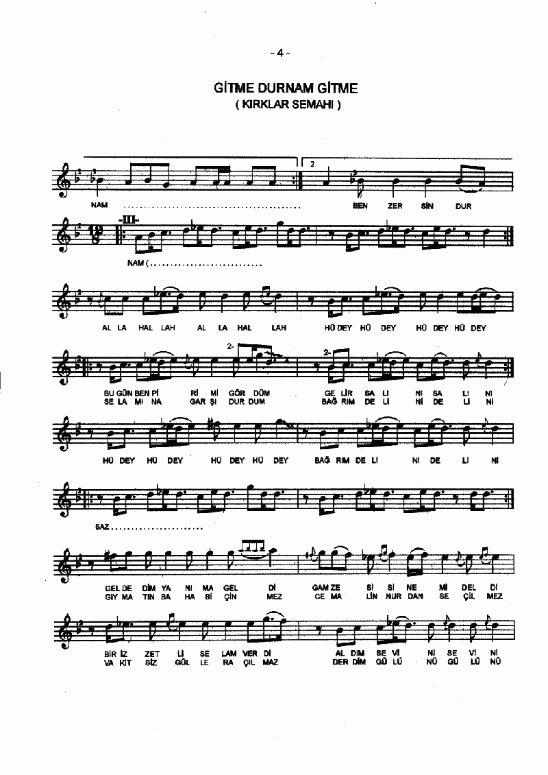 Gitme Durnam Gitme Nerden Gelirsin | Sözler Notalar