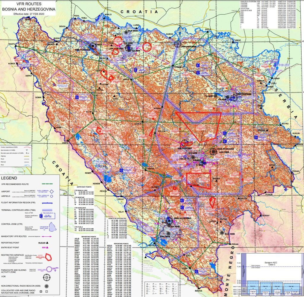Bosnia and Herzegovina Aviation News : New VFR routes chart of Bosnia ...