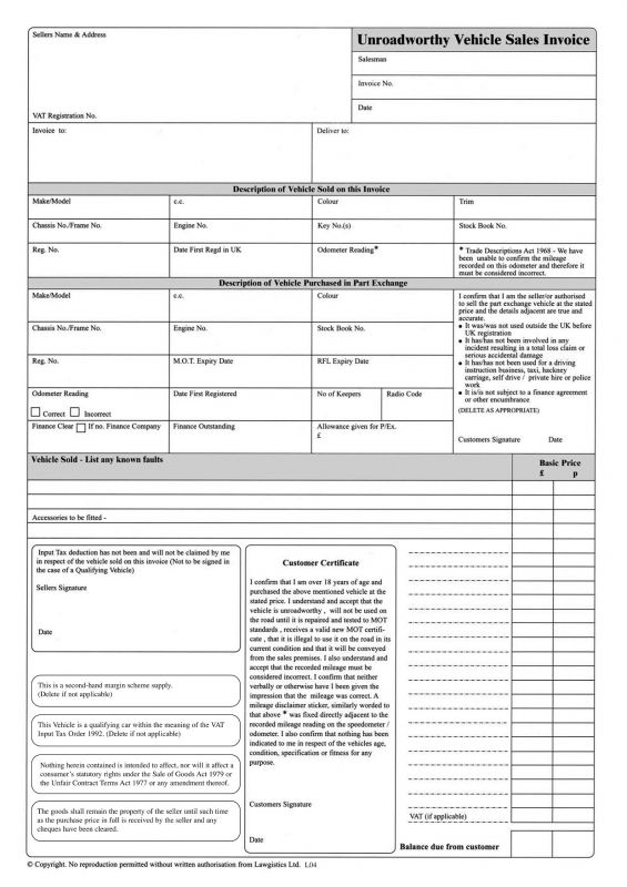 Used Vehicle Invoice Template - Invoice Template