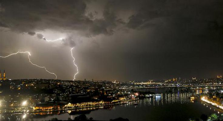 Lightning illuminates Istanbul sky