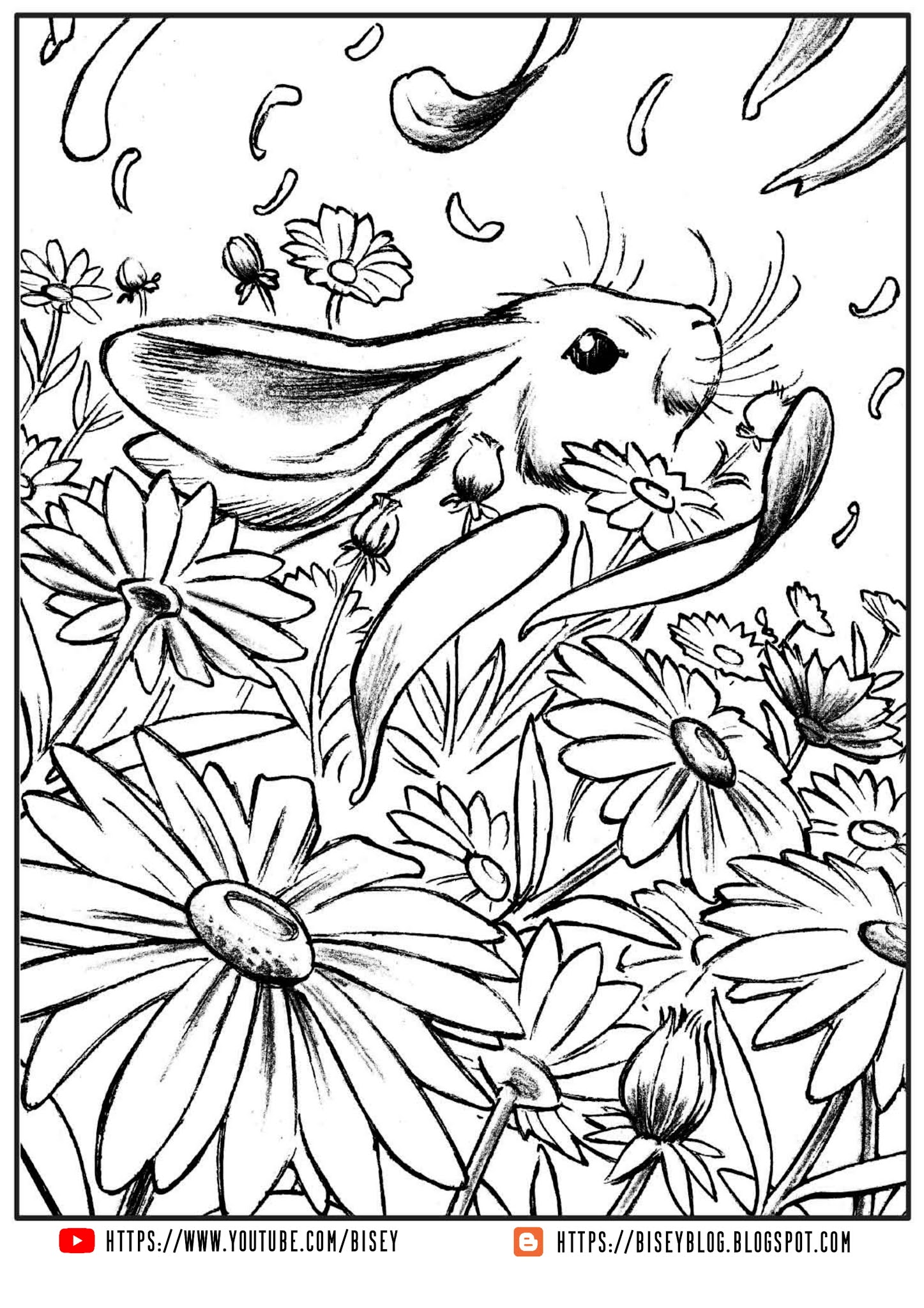 Papatya ve Tavşan Boyama Sayfası - Daisy and Rabbit Coloring Page