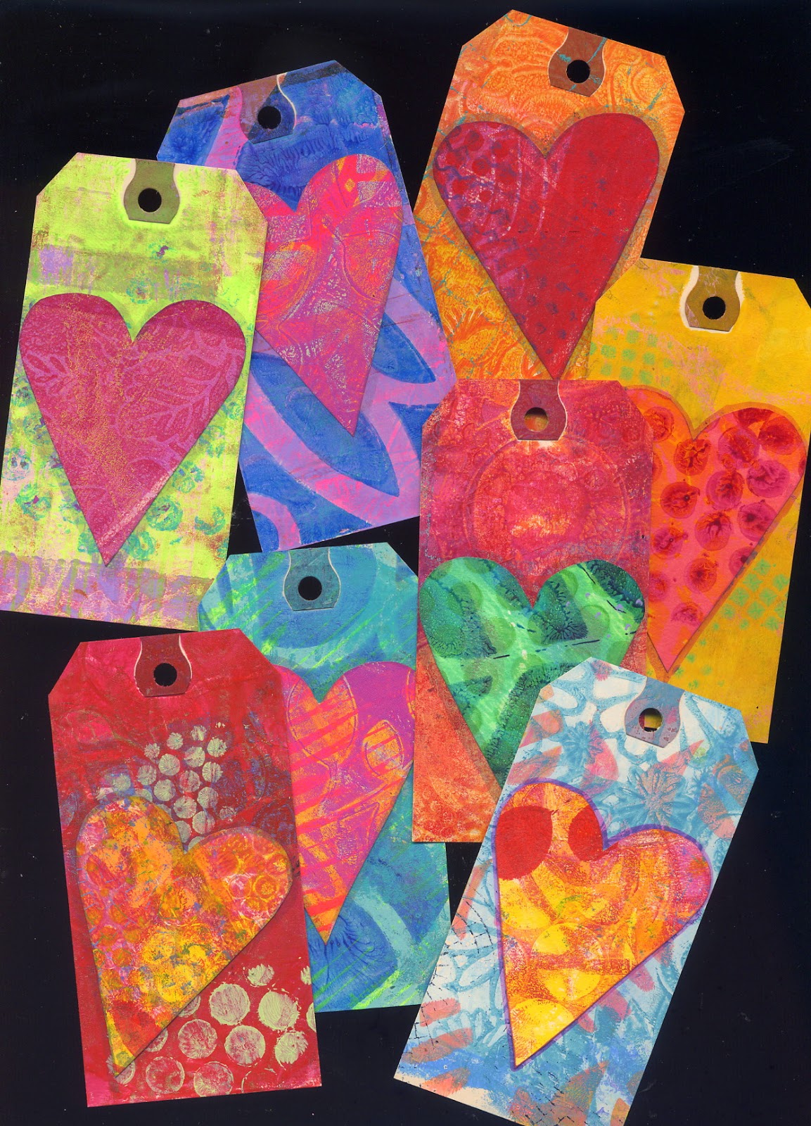 Joanna Grant Mixed Media Art: GELLI PRINT ART TAGS with Phyllis Terrell