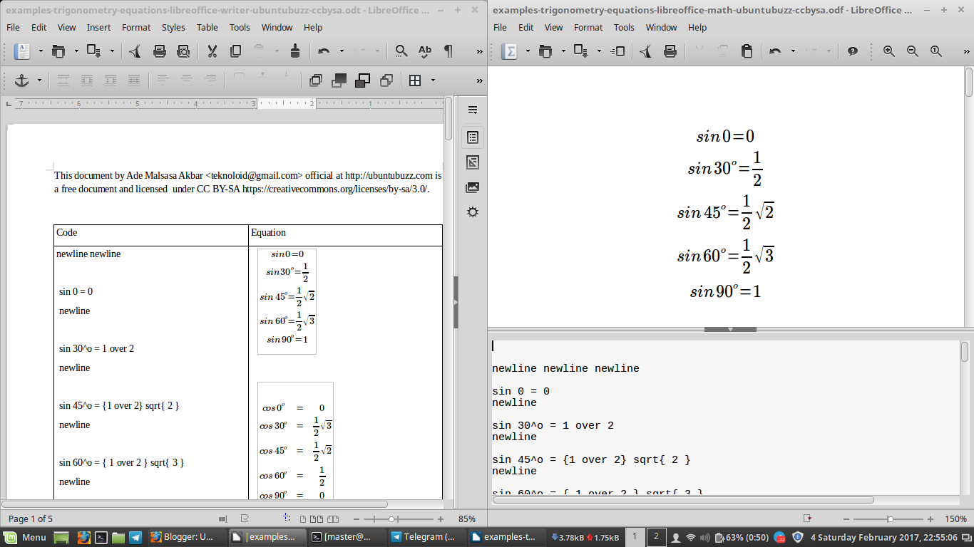 LibreOffice Math: Trigonometry Equation Examples