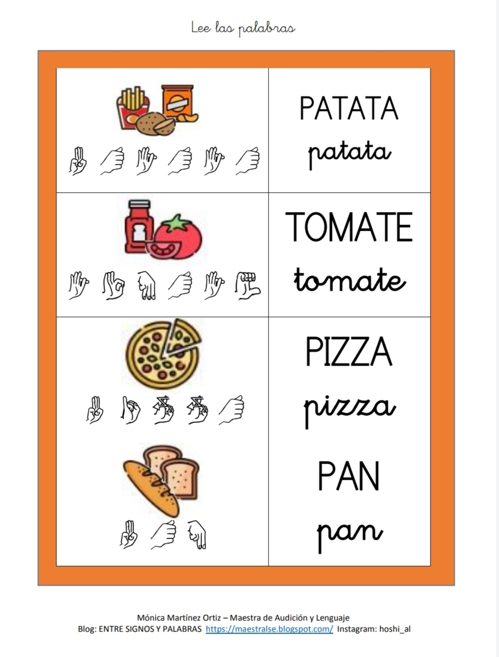 Entre SIGNOS y PALABRAS: ALIMENTOS 1