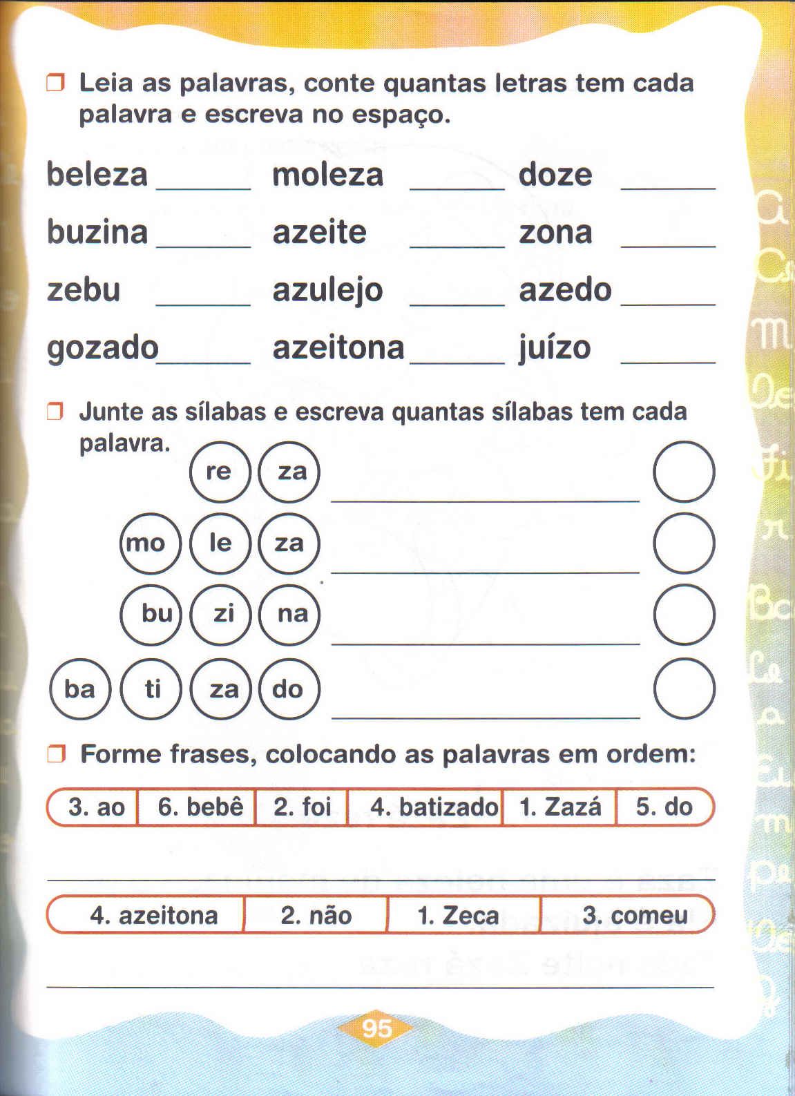 Sílabas simples: Za Ze Zi Zo Zu. ~ Atividades Escolares