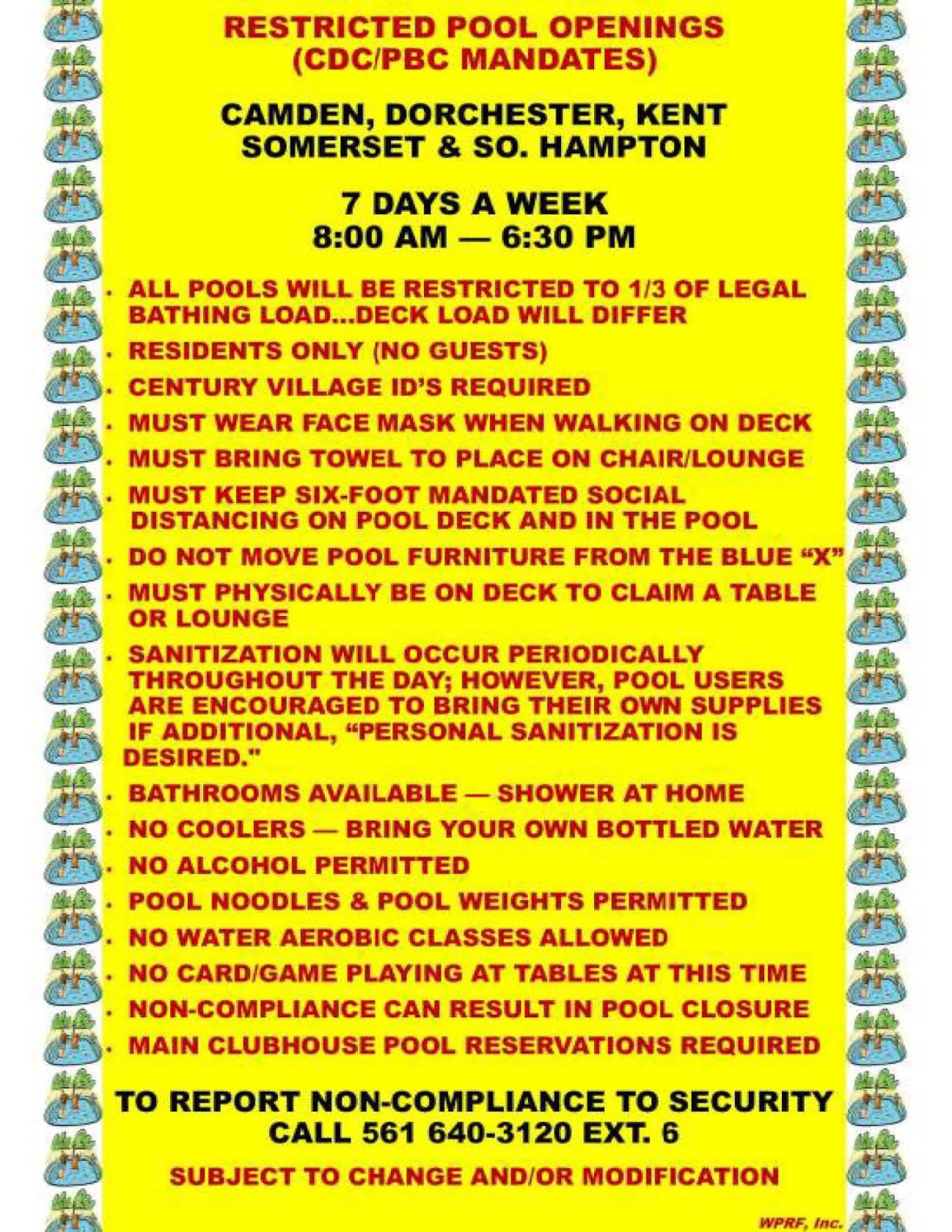 OUR VILLAGE in West Palm Beach : NOTICE OF RESTRICTED POOL OPENINGS