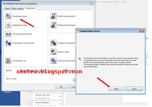 cara head cleaning / membersihkan head printer EPSON L2210, L220 ...