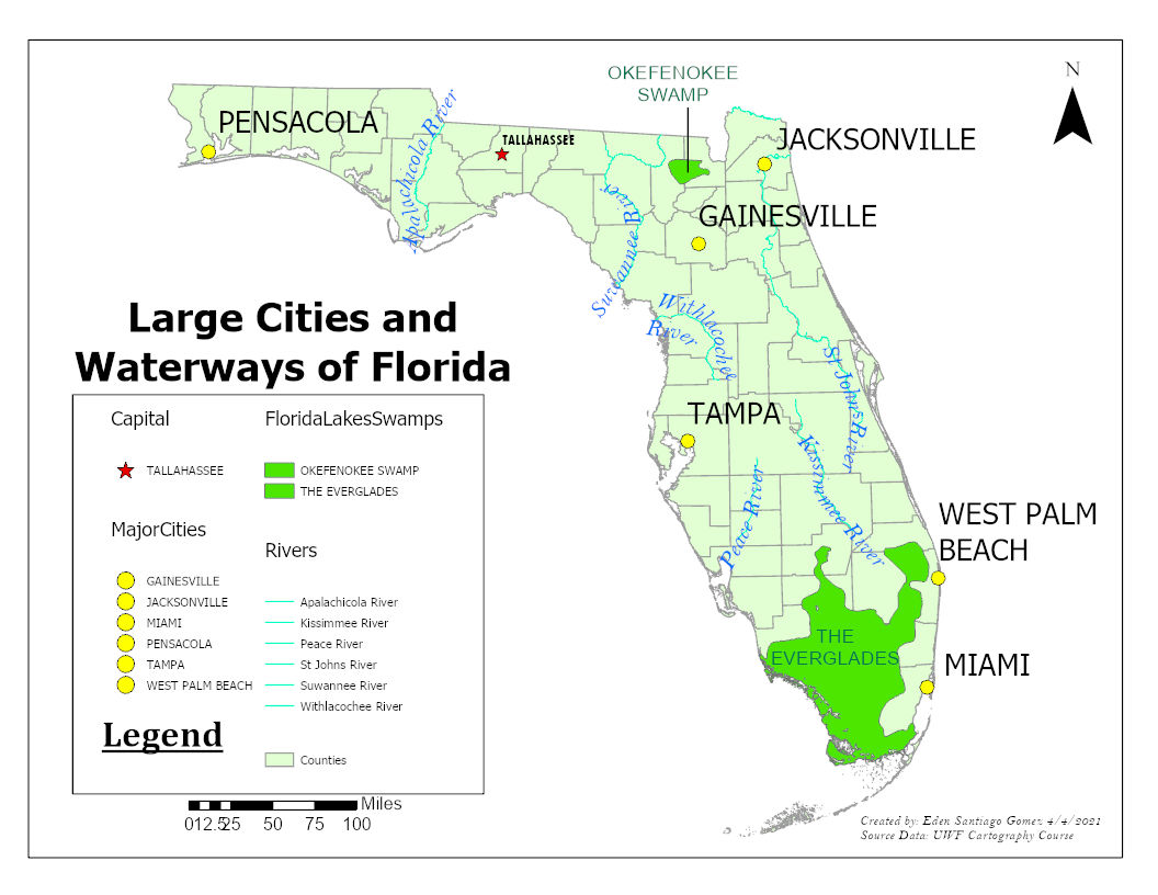 Large Cities and Waterways of Florida