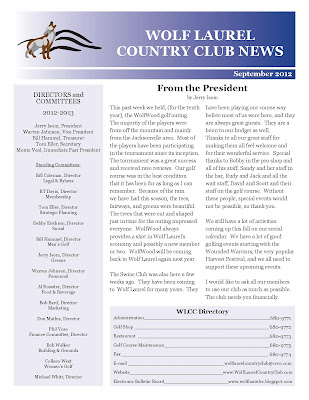 Wolf Laurel Country Club Bulletin Board: September 2012