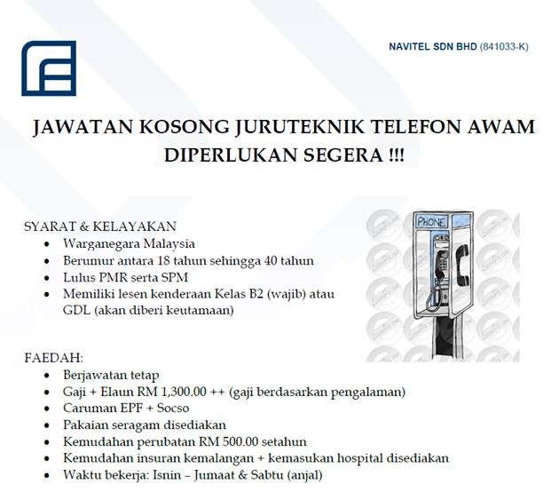 Jawatan Kosong: Jawatan Kosong Juruteknik Telefon Awam Navitel Terbaru ...
