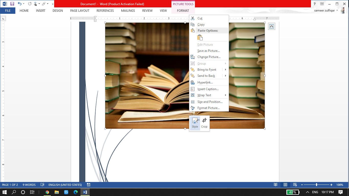 Front Page in MS Word