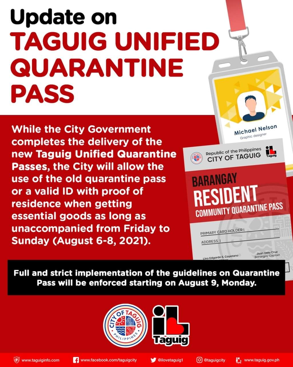 Bagong Taguig Unified Quarantine Pass, ipamimigay ngayong ECQ