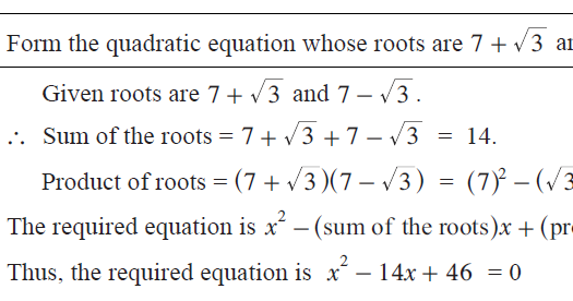 Omtex Classes Form The Quadratic Equation Whose Roots Are 7 √3 And 7