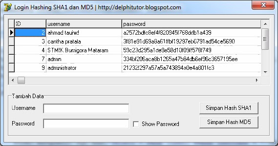 TUTORIAL DELPHI: Contoh Login Hashing dengan SHA1 dan MD5 di Delphi TUTORIAL DELPHI: Contoh Login Hashing dengan SHA1 dan MD5 di Delphi