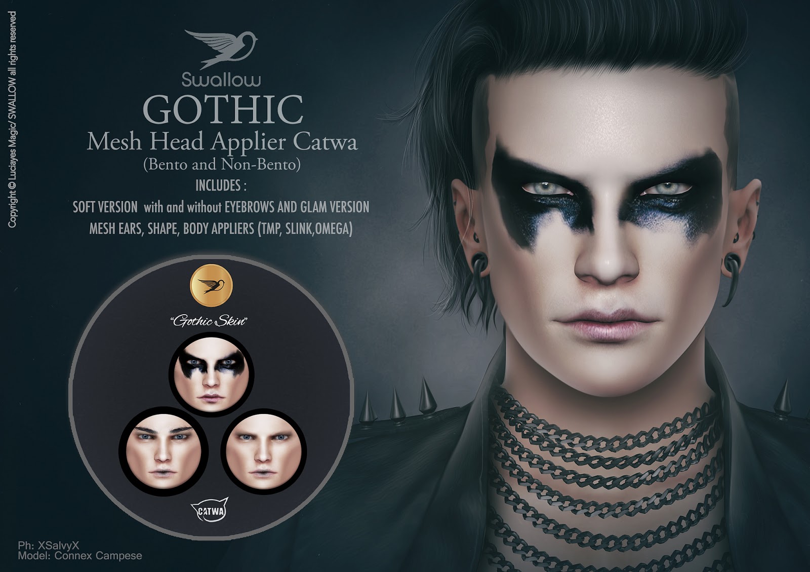 Swallow Second Life: ^^Swallow^^ Gothic Skin for Mesh Head Catwa (Bento ...