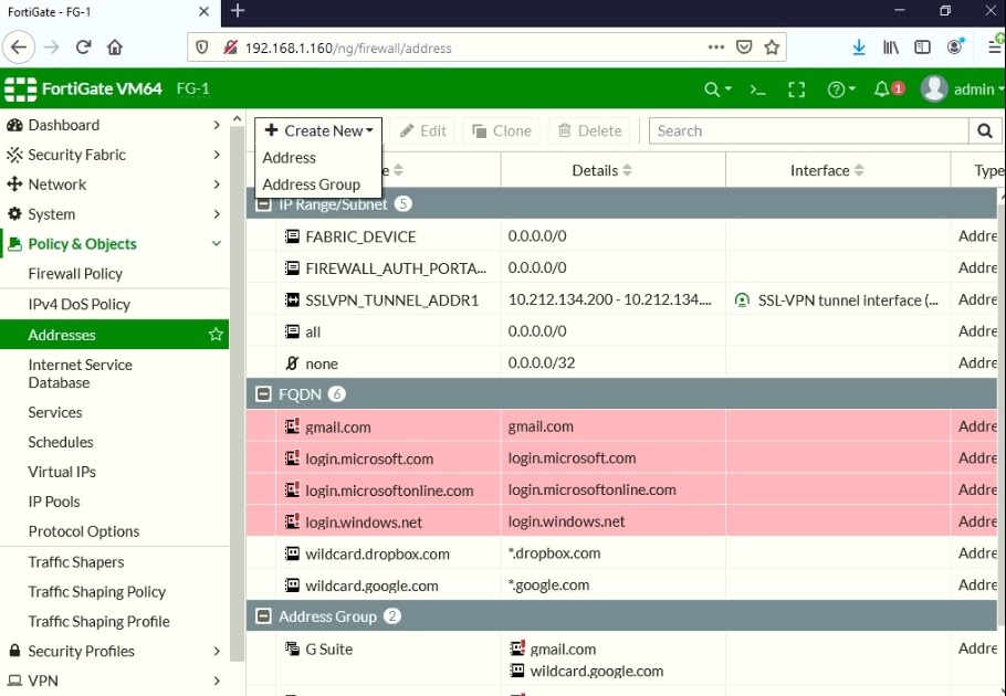 My Cybersecurity Journal: FortiGate Address Object and Firewall Policy