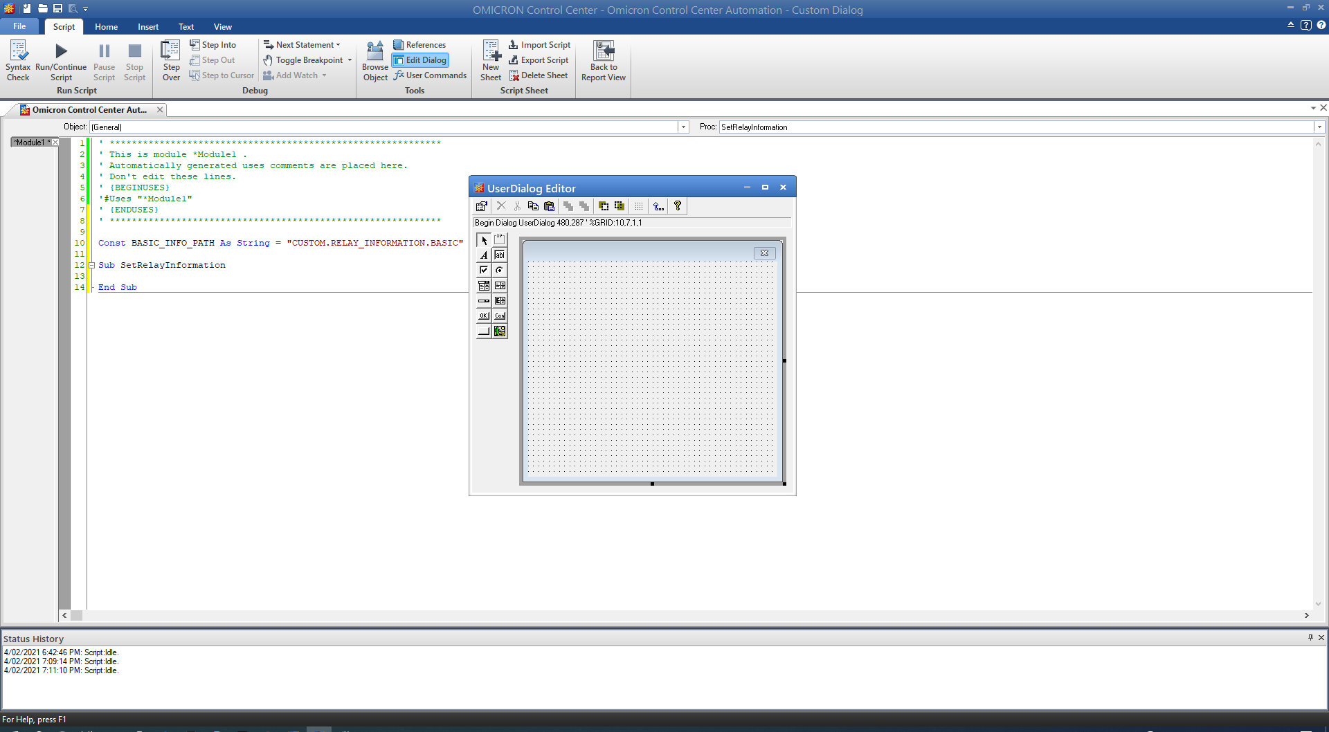 Omicron Control Center Custom Dialog - Creating Custom Dialog