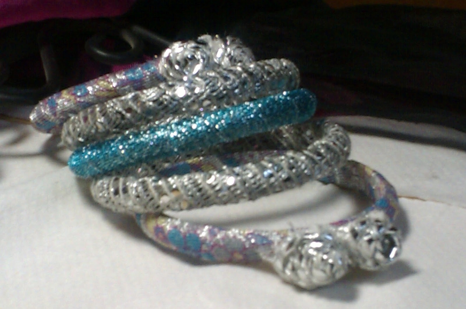 Shiny Silver Blue Bangle Bracelets | Handmade Bangles Bracelets