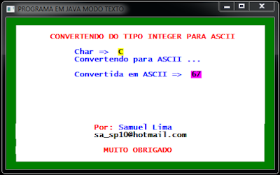 Samuel Lima - Programador C/C++/Java: Convertendo do tipo Integer para ASCII