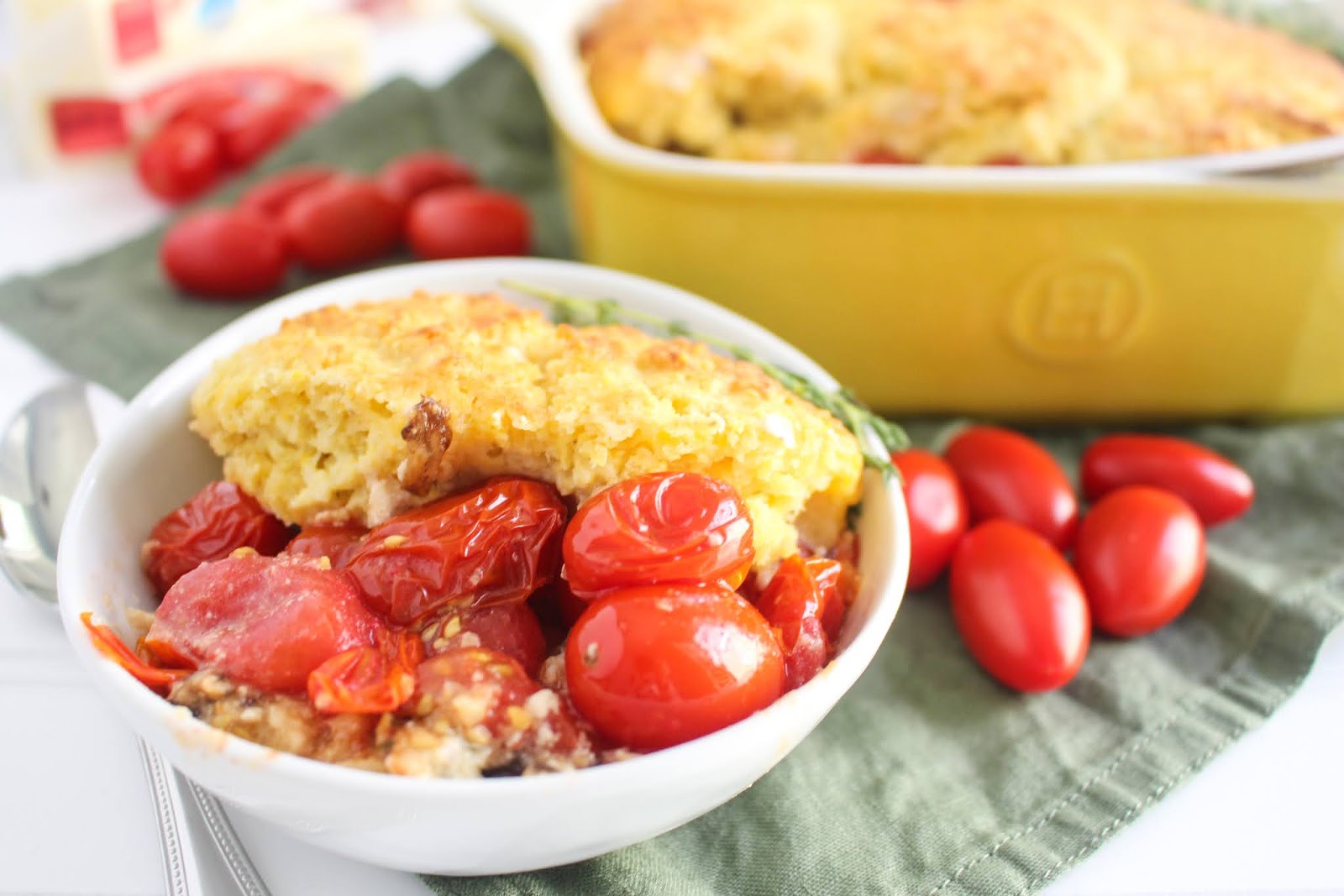 Kylee's Kitchen: Savory tomato and goat cheese corn cobbler