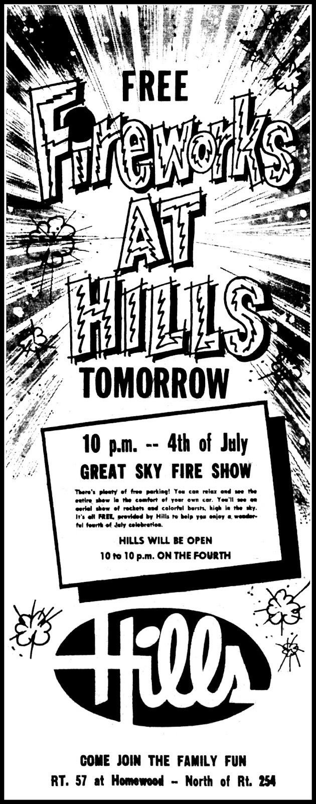 Brady's Bunch of Lorain County Nostalgia: Hills Fireworks Ad - July 3, 1962