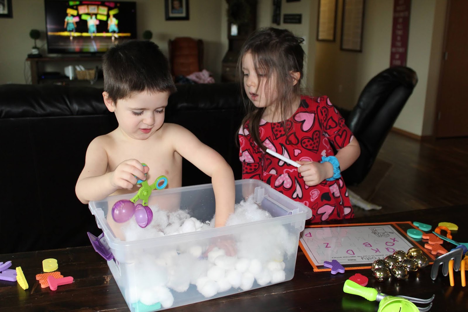The Cozy Red Cottage: Snow & Letter Sensory Bin