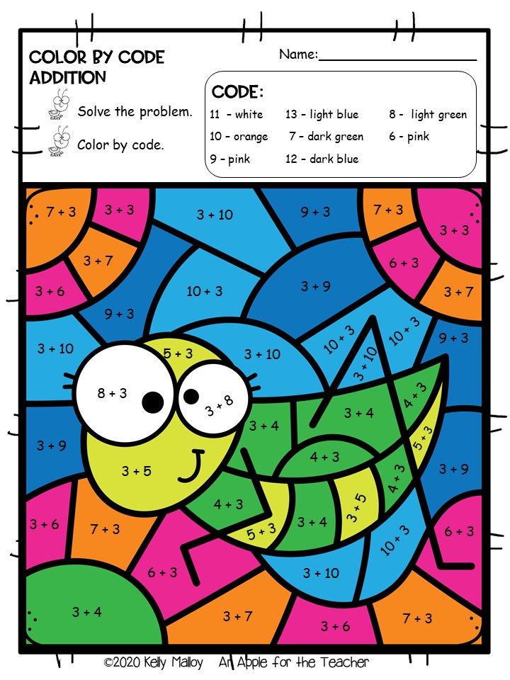 An Apple For The Teacher: Bugs Color By Number Math Facts Practice
