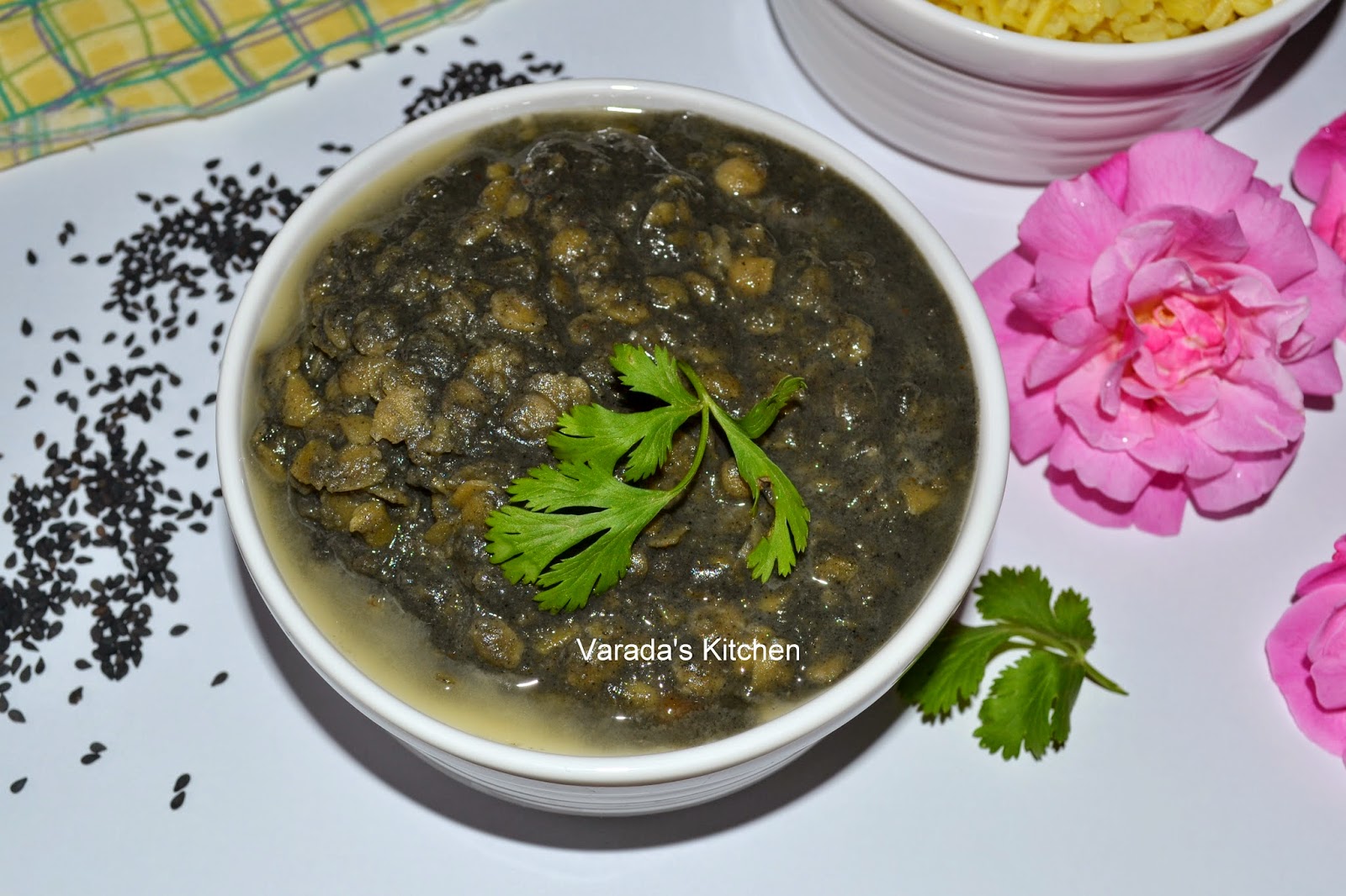 Daineiiong with Jastem (Dal in Black Sesame Paste with Flavored Rice)