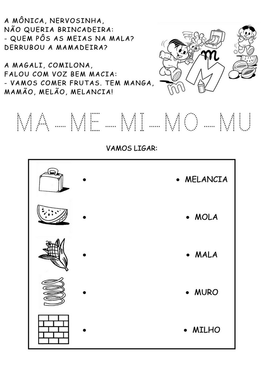 Atividades de alfabetização : Atividades com MA, ME, MI, MO, MU