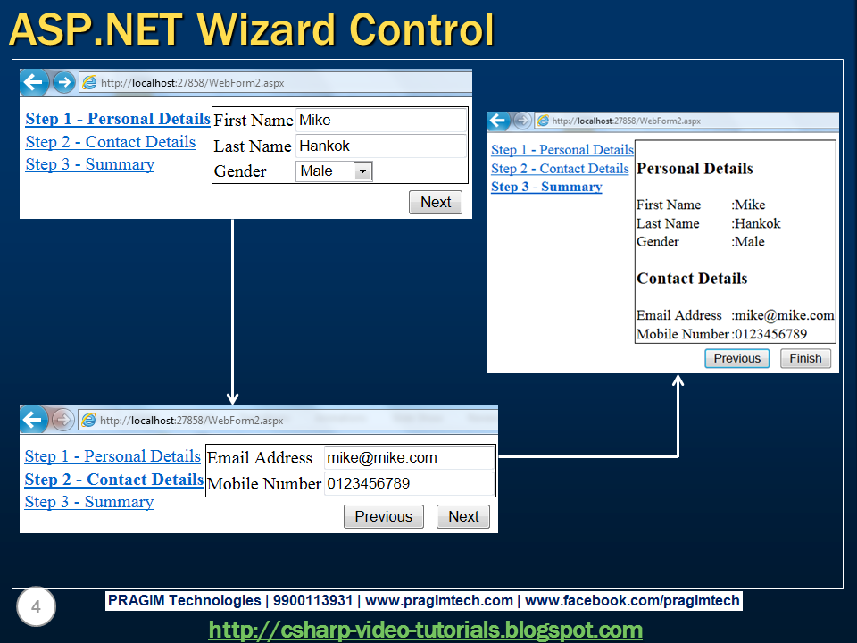 Sql server, .net and c# video tutorial: Part 36 –Wizard Control in ASP.NET